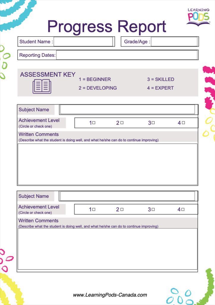 Progress Report Template – Learning Pods